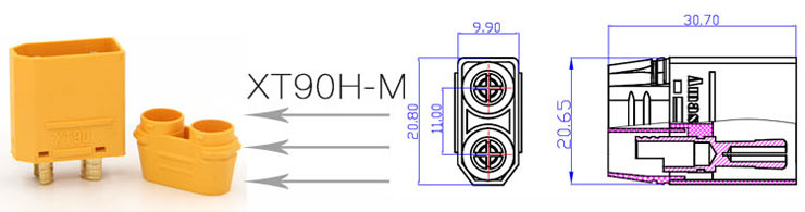 Коннекторы-разъемы без искры Amass XT90-S Anti-Sparking Male and Female Yellow 4.5mm Connector ...